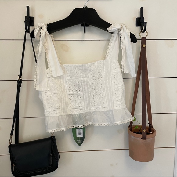 FARM Rio | Tops | Farm Rio Nwt Crop Lace Crochet Tie Sleeve Top | Poshmark